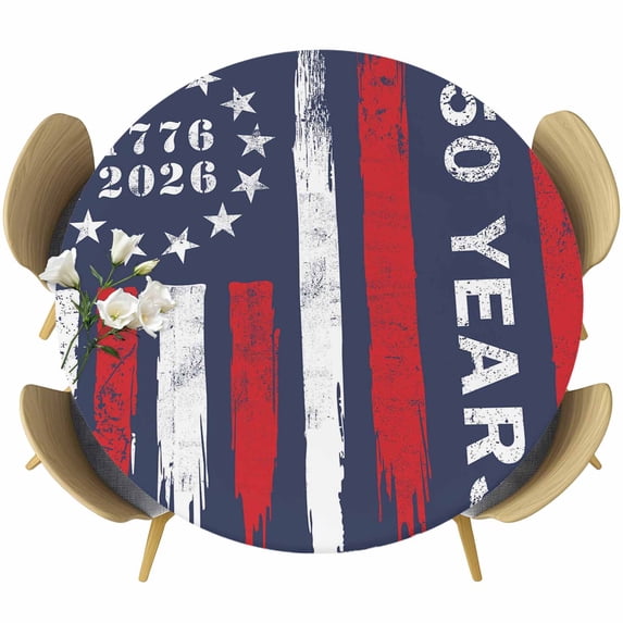 Anniversary USA Flag Round Tablecloth 36-44 Inch Round Fitted Table ...