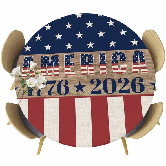 Anniversary USA Flag Round Tablecloth 45-54 Inch Round Fitted Table ...