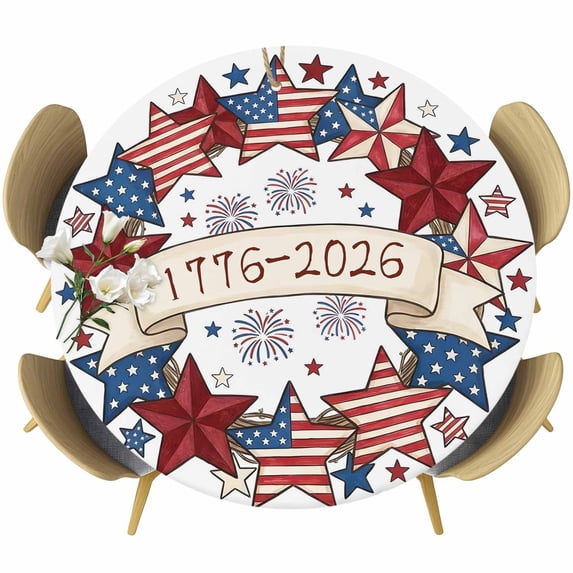 Anniversary USA Flag Round Tablecloth 45-54 Inch Round Fitted Table ...