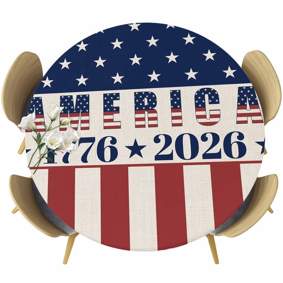 Anniversary USA Flag Round Tablecloth 45-54 Inch Round Fitted Table ...