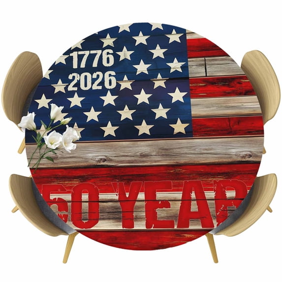 Anniversary USA Flag Round Tablecloth 45-54 Inch Round Fitted Table ...