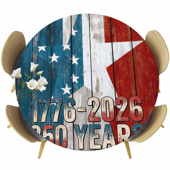 Anniversary USA Flag Round Tablecloth 55-60 Inch Round Fitted Table ...