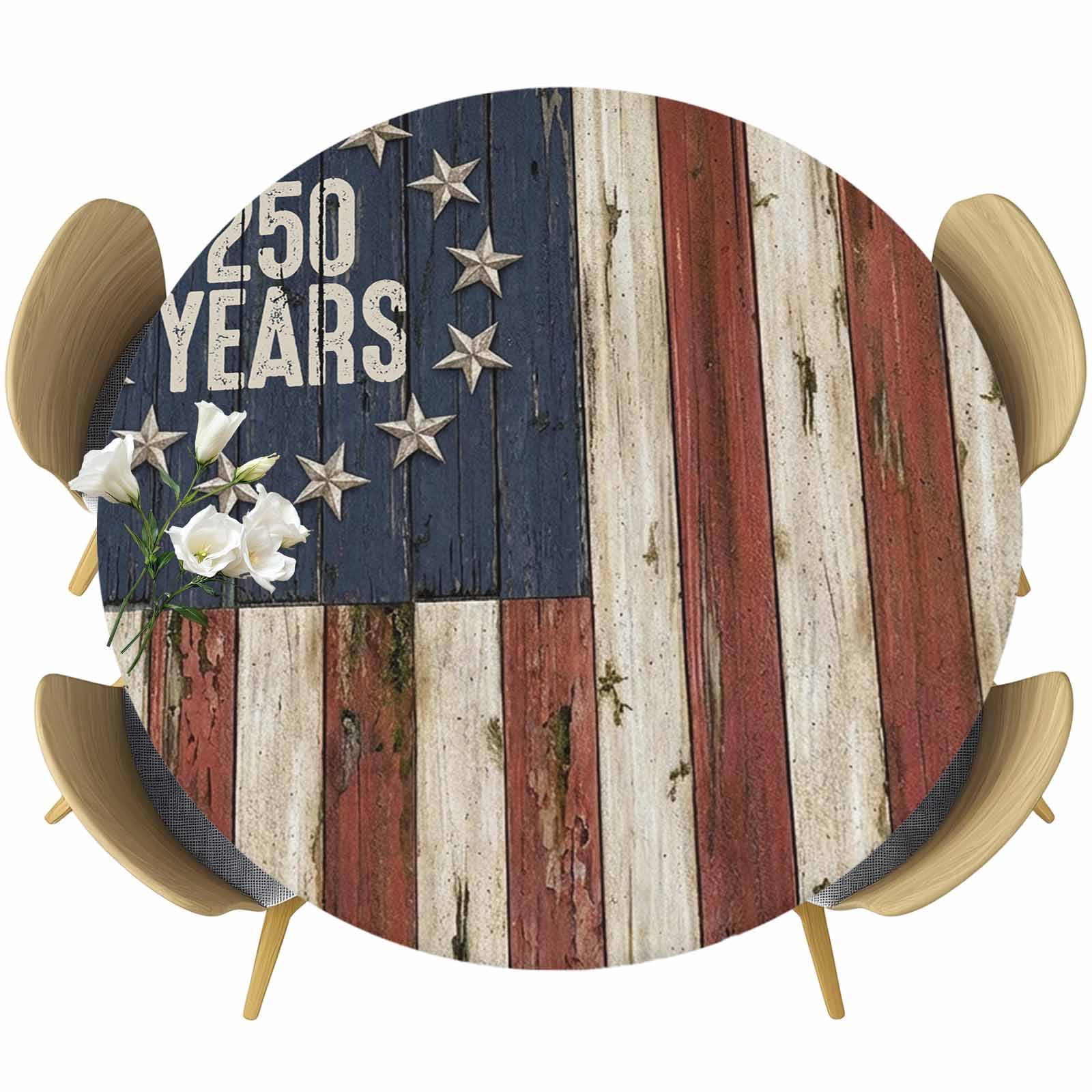 Anniversary USA Flag Round Tablecloth 55-60 Inch Round Fitted Table ...