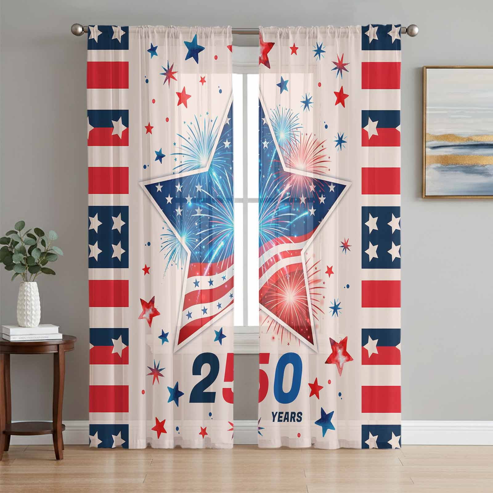 Anniversary USA Flag Sheer Curtains for Living Room Bedroom 4th of July ...