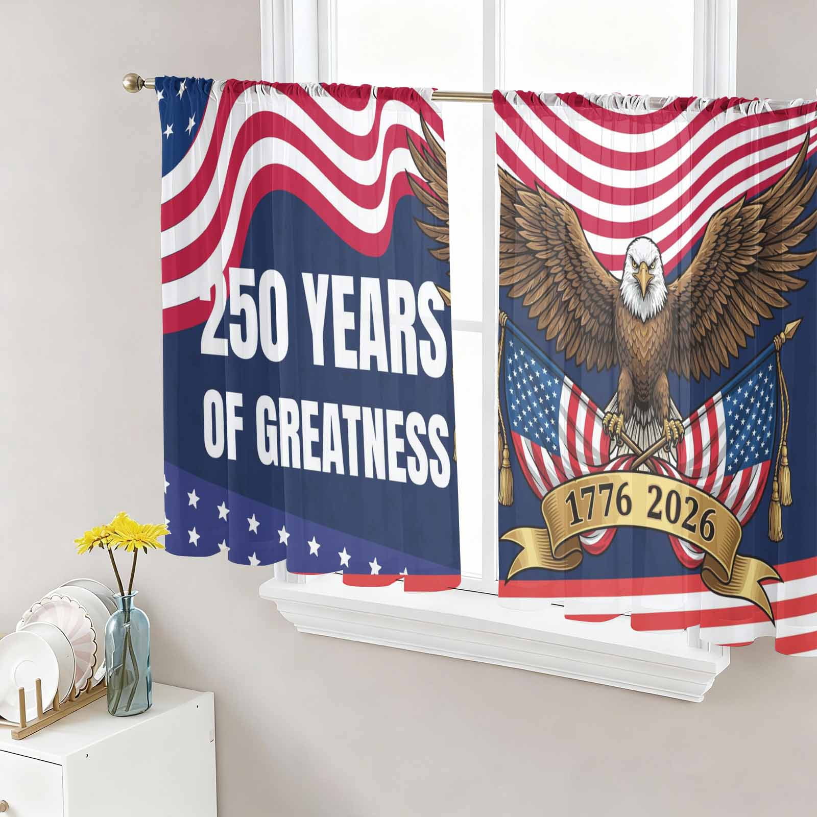 Anniversary USA Flag Sheer Curtains for Living Room Bedroom America ...