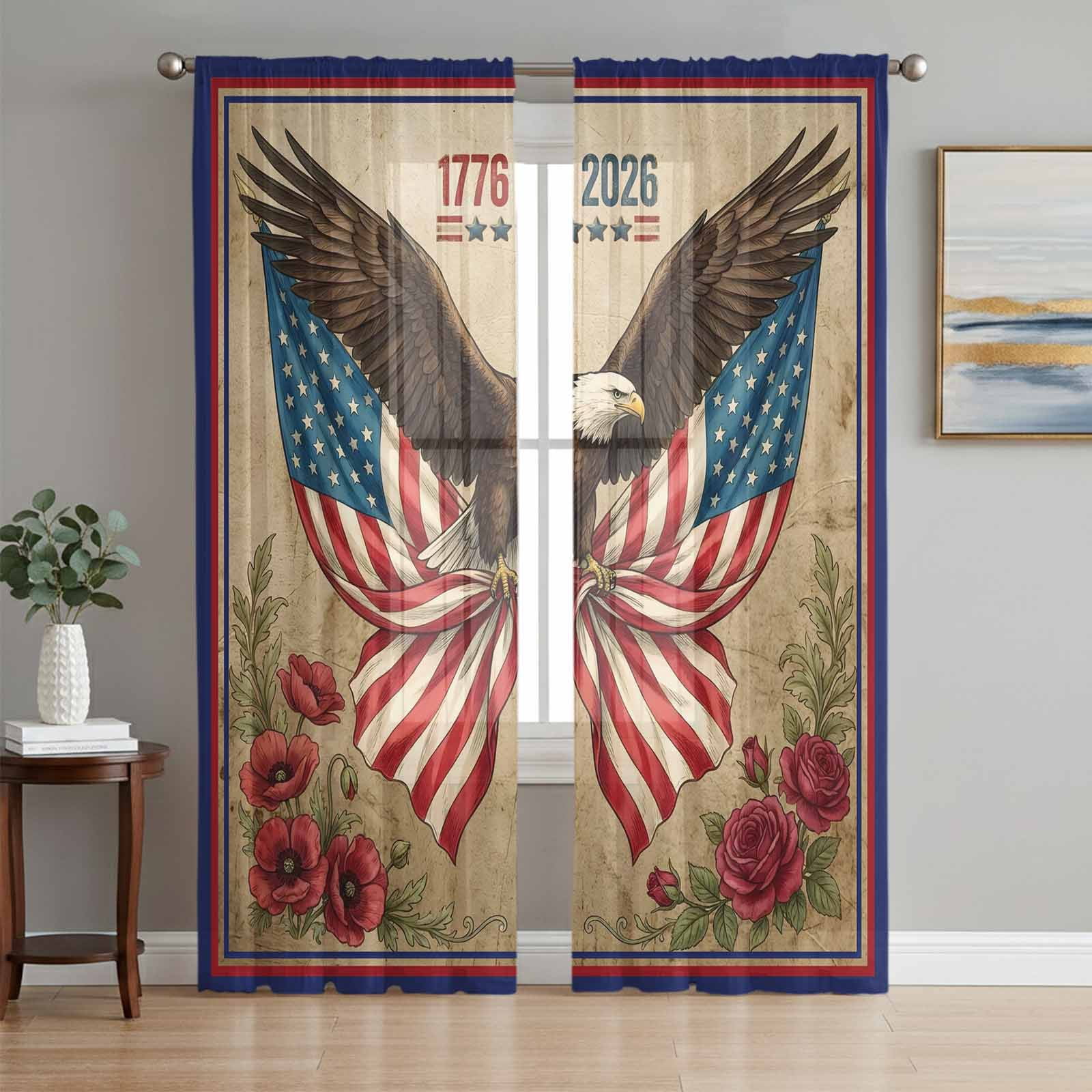 Anniversary USA Flag Sheer Curtains for Living Room Bedroom American ...