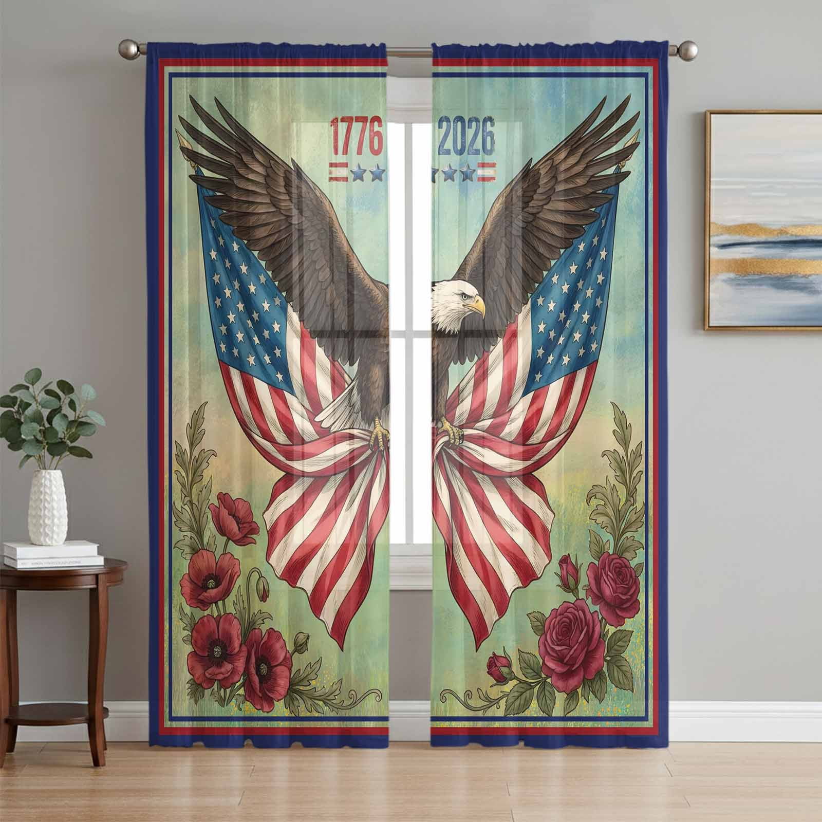Anniversary USA Flag Sheer Curtains for Living Room Bedroom American ...