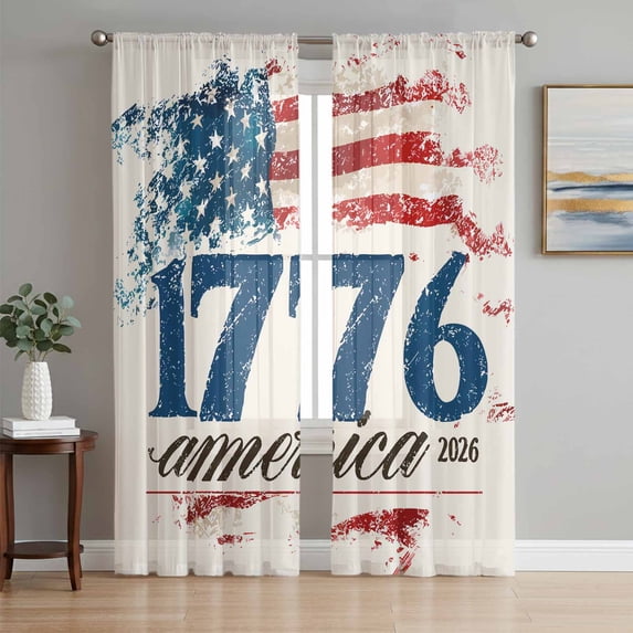 Anniversary USA Flag Sheer Curtains for Living Room Bedroom American ...