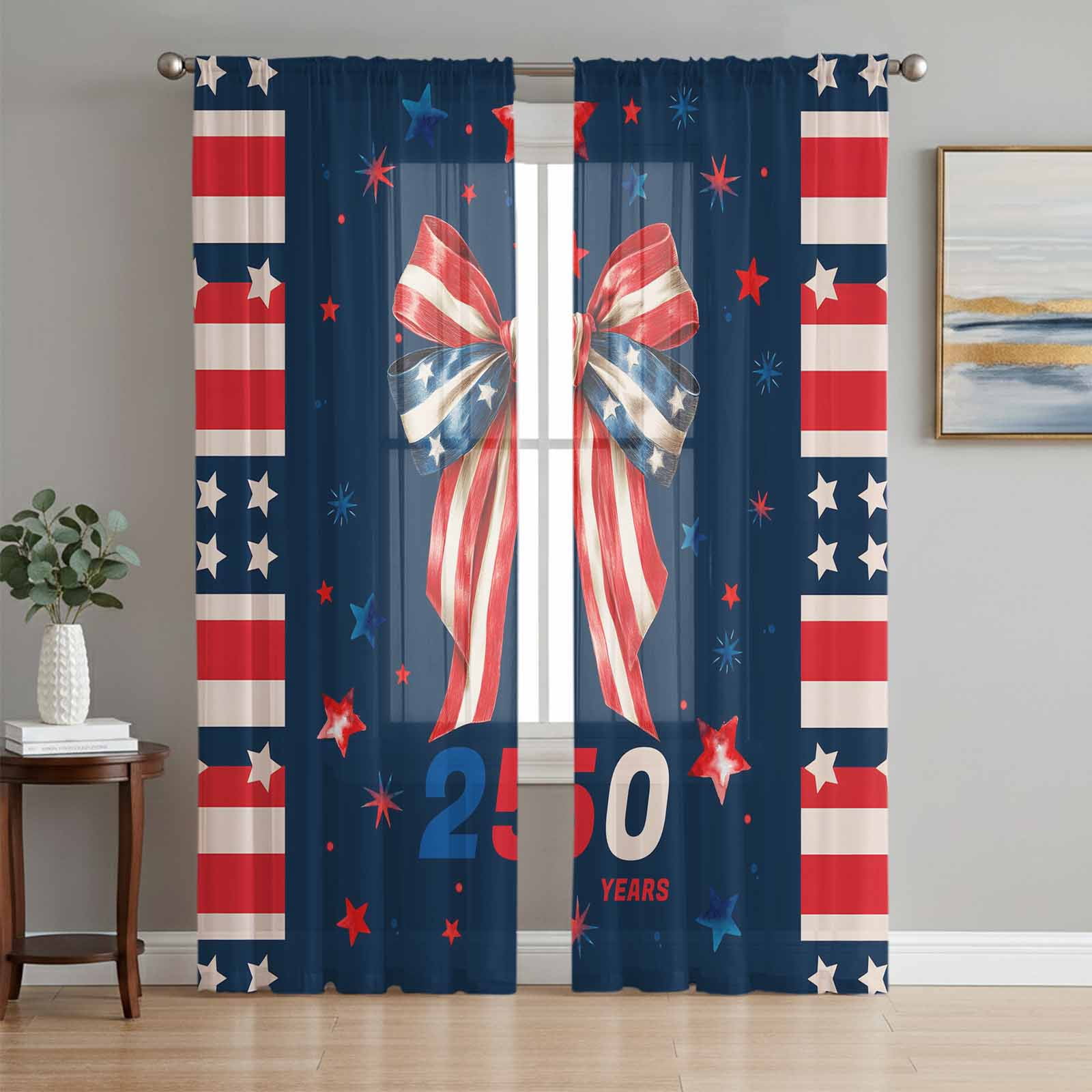 Anniversary USA Flag Sheer Curtains for Living Room Bedroom American ...