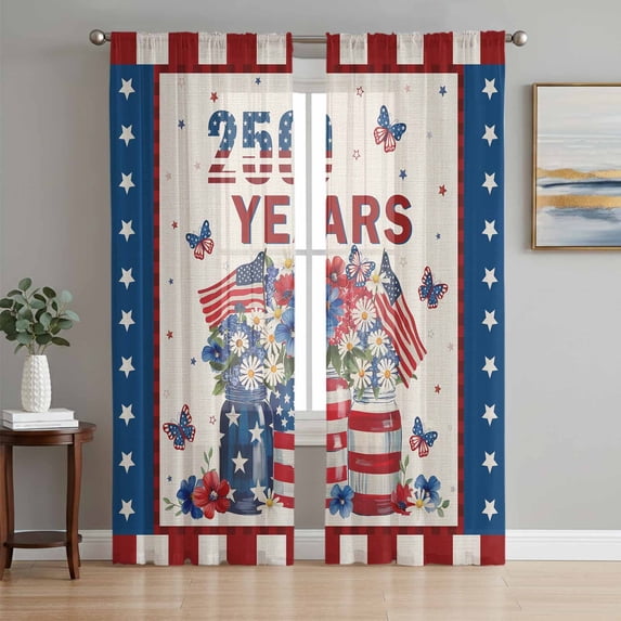 Anniversary USA Flag Sheer Curtains for Living Room Bedroom Vintage ...