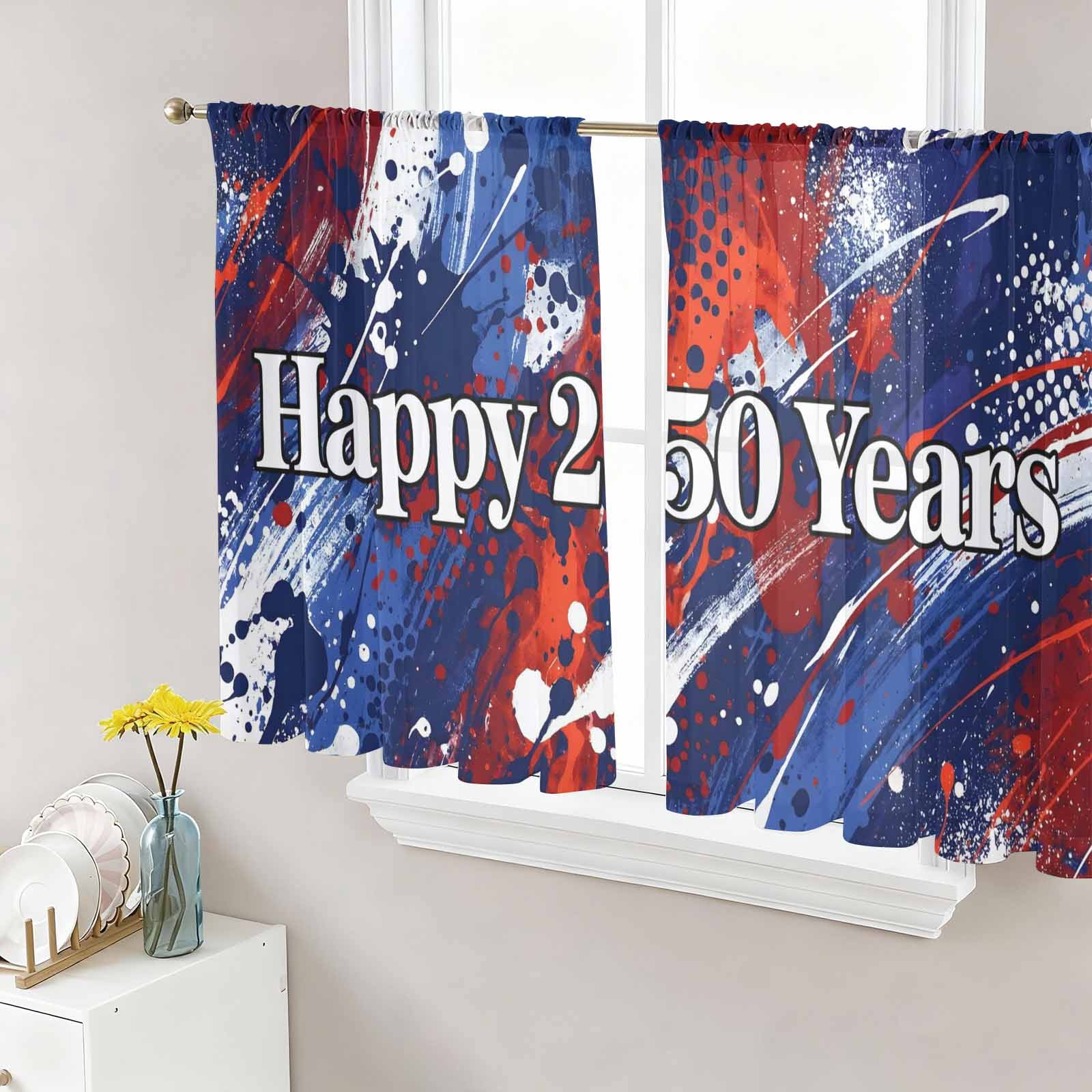 Anniversary USA Flag Sheer Curtains for Living Room Bedroom Watercolor ...