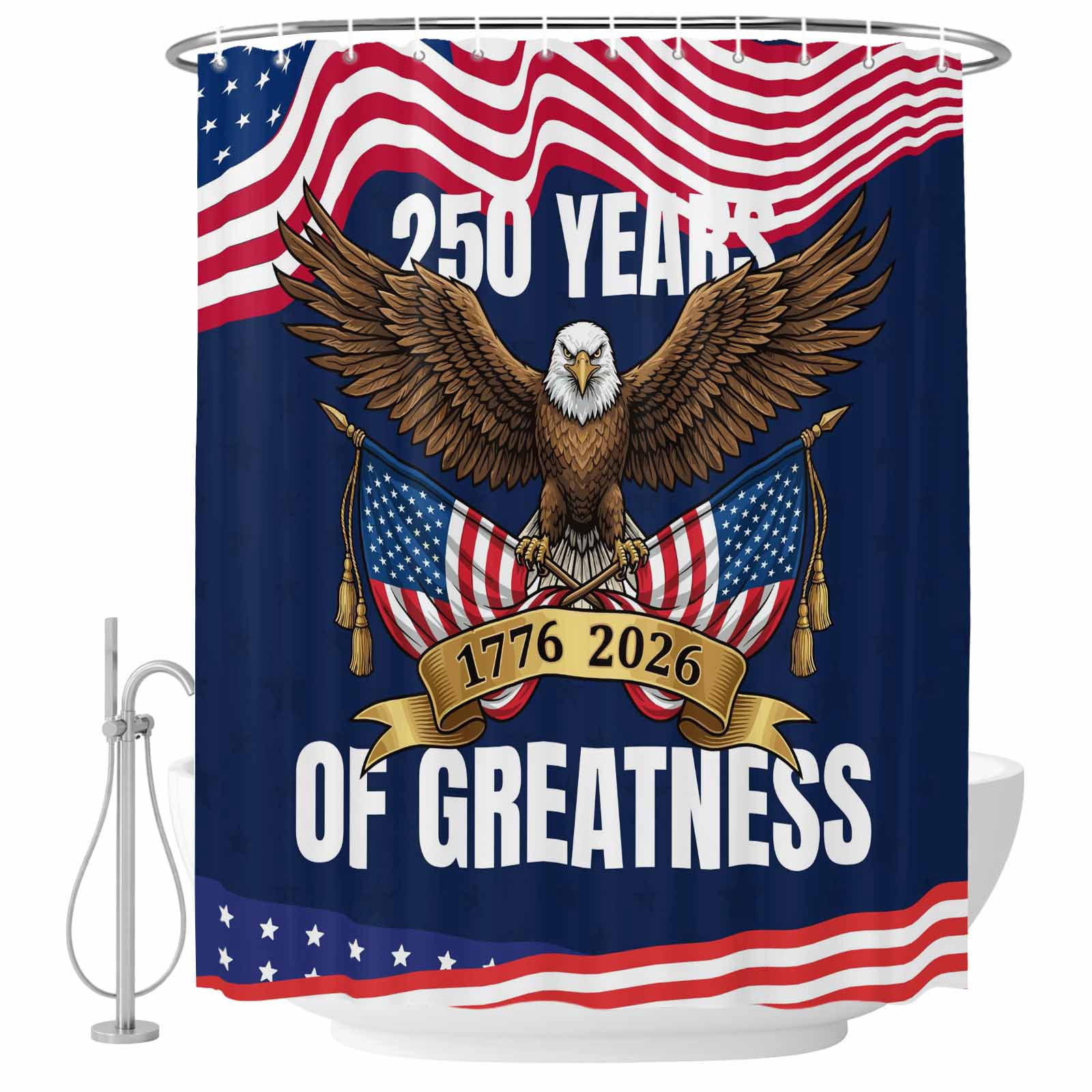 Anniversary USA Flag Shower Curtain Set - Standard 72" x 72" Washable ...