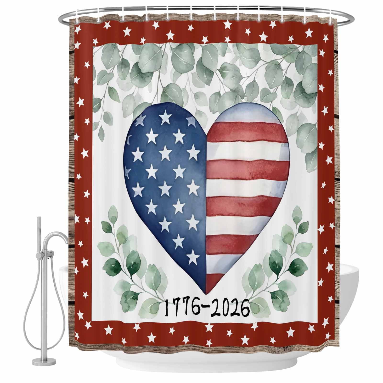 Anniversary USA Flag Shower Curtain Set - Standard 72" x 72" Washable ...