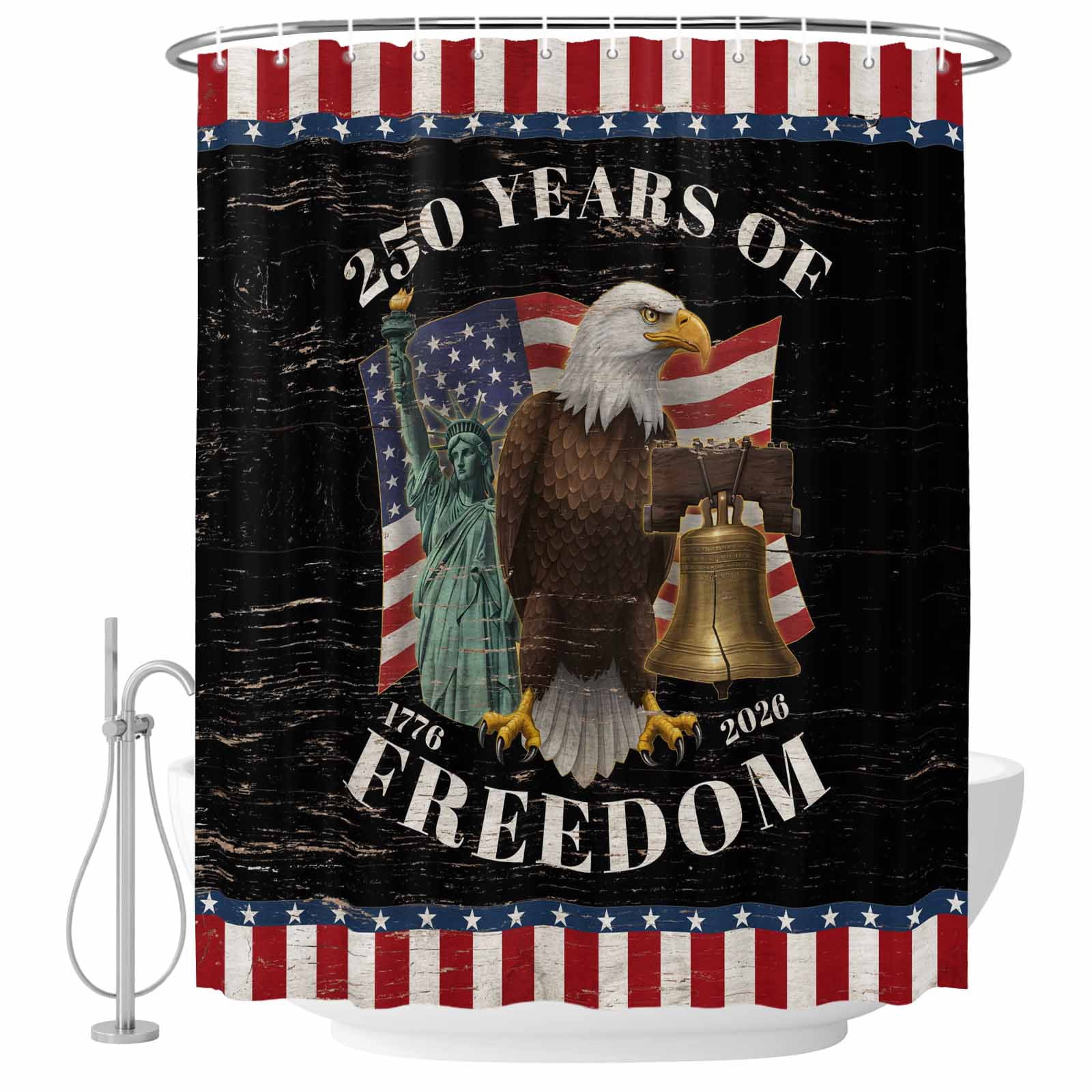 Anniversary USA Flag Shower Curtains for Bathroom, Waterproof Fabric ...