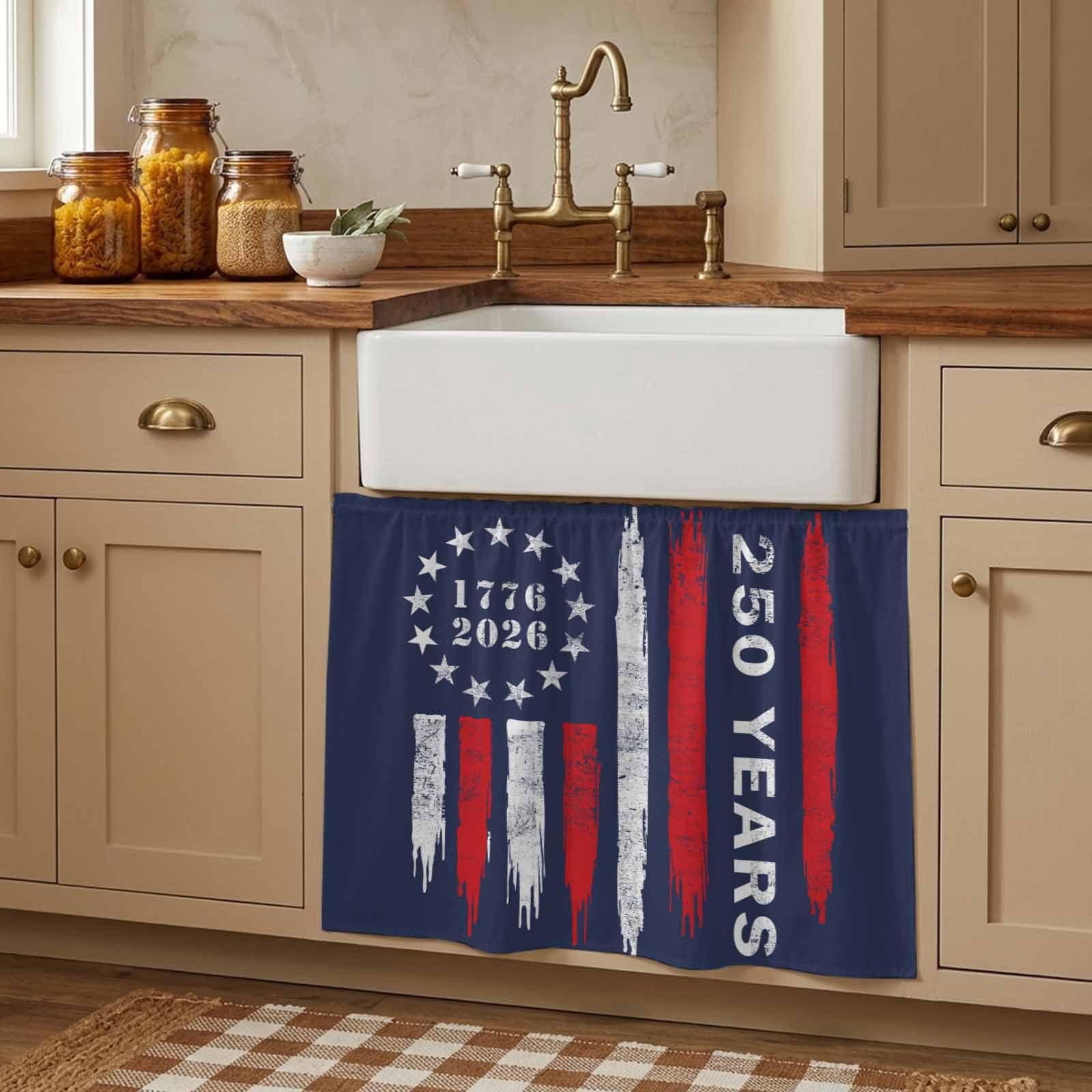 Anniversary USA Flag Small Cabinet Curtains 11"W x 13"L, American Flag ...