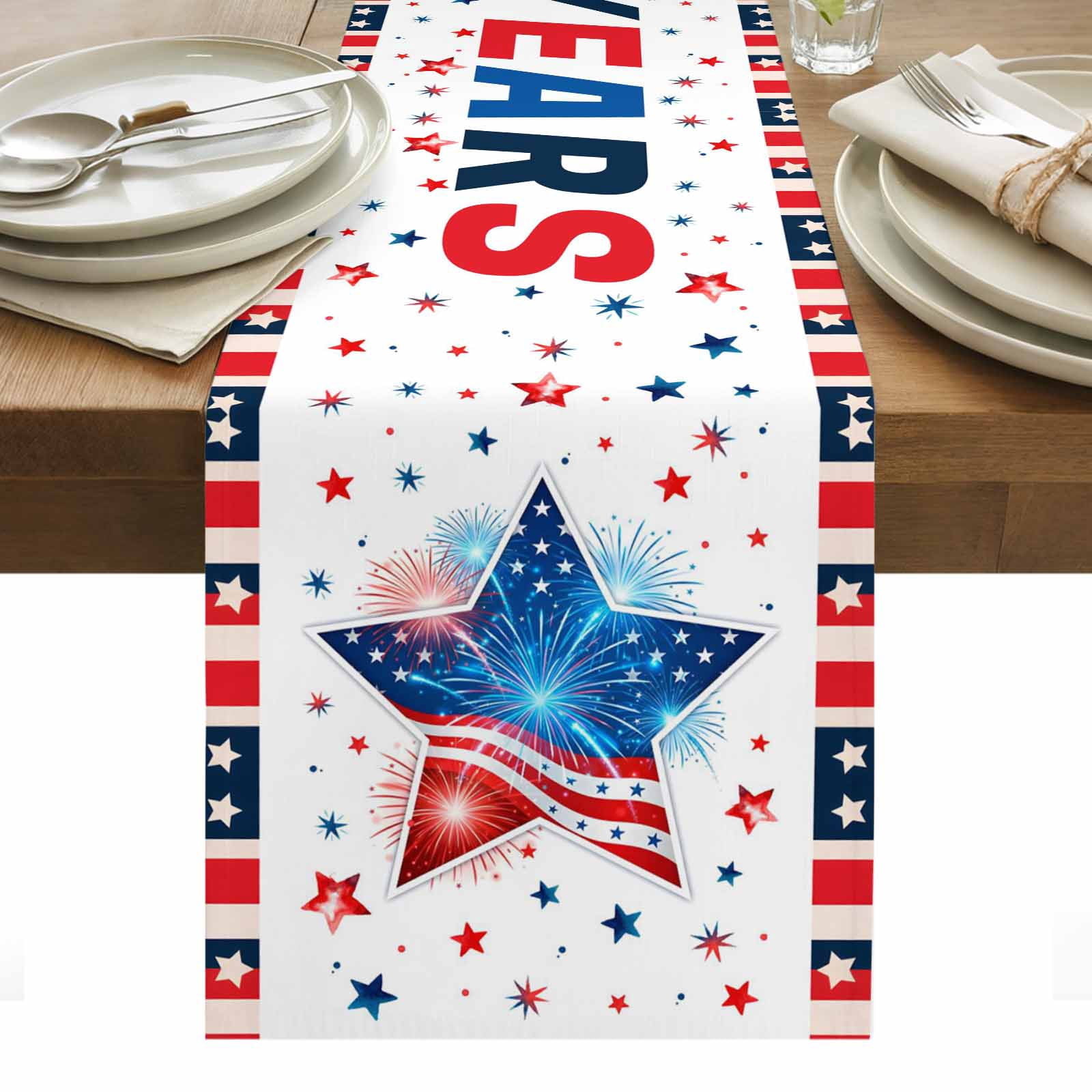 Anniversary USA Flag Table Runner 4th of July Blue Red Star America ...