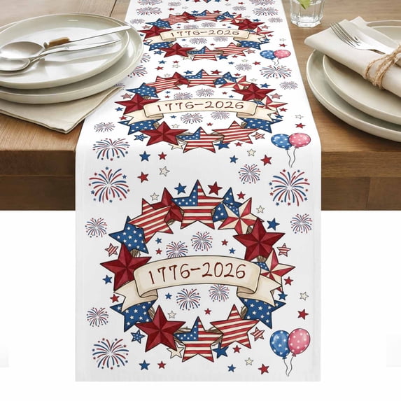 Anniversary USA Flag Table Runner American Star Fireworks Tablerunners ...