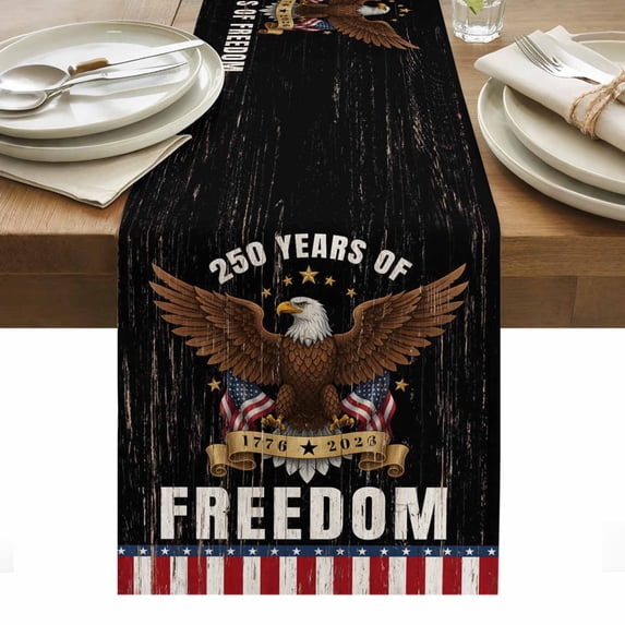 Anniversary USA Flag Table Runner Black Eagle Red Striped Retro ...