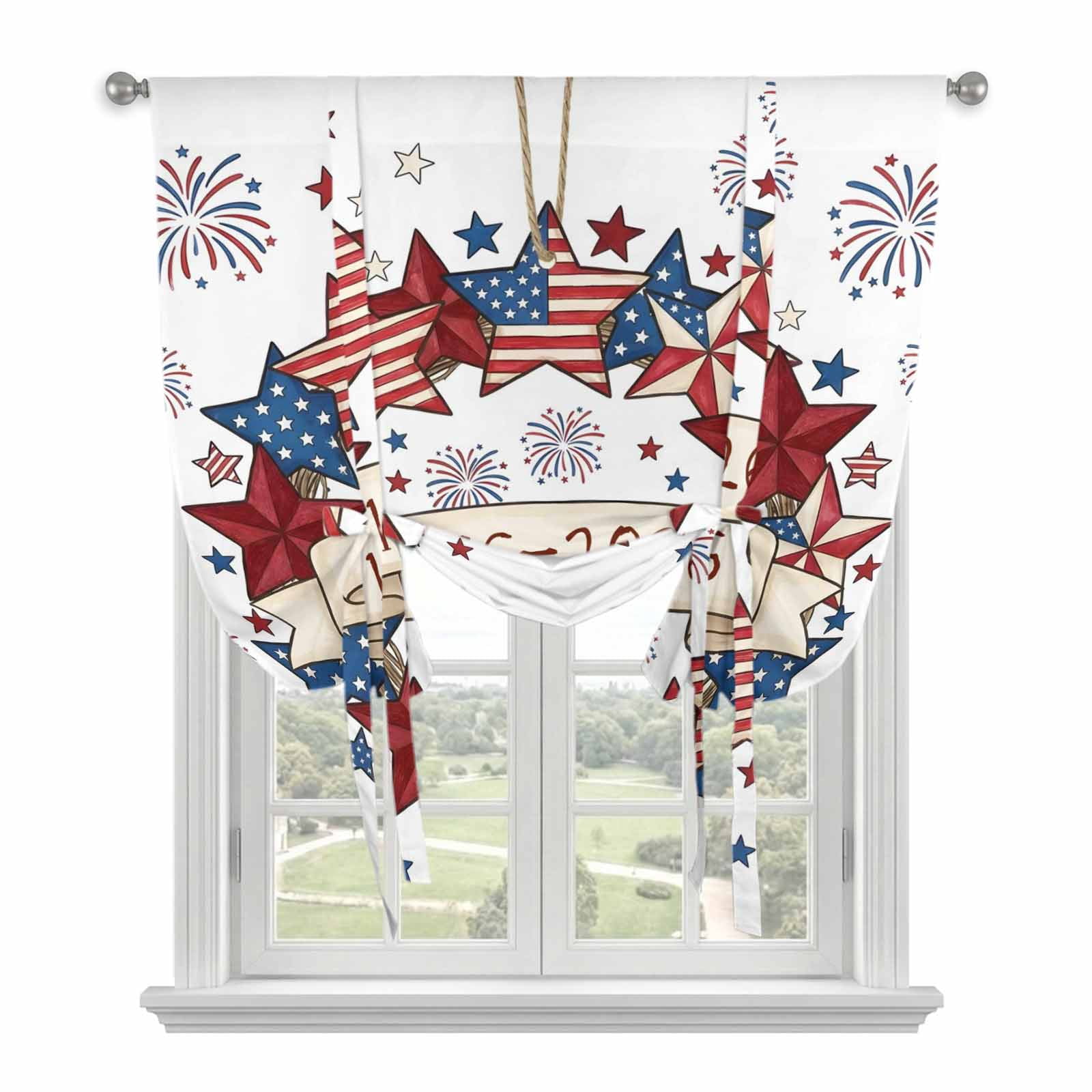Anniversary USA Flag Tie Up Curtains for Window, Thermal Insulated ...