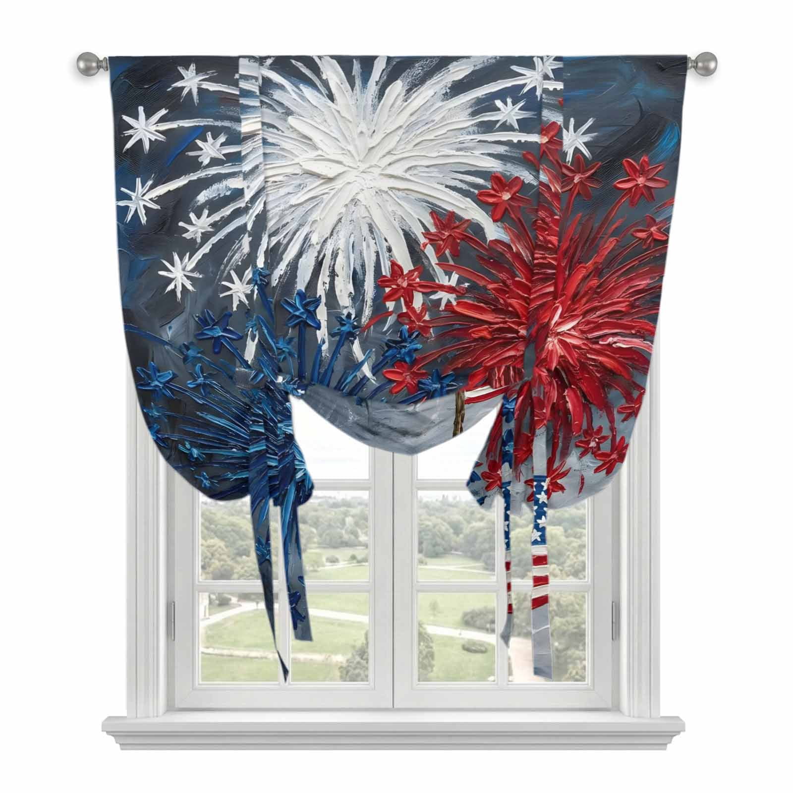 Anniversary USA Flag Tie Up Curtains for Window, Thermal Insulated ...