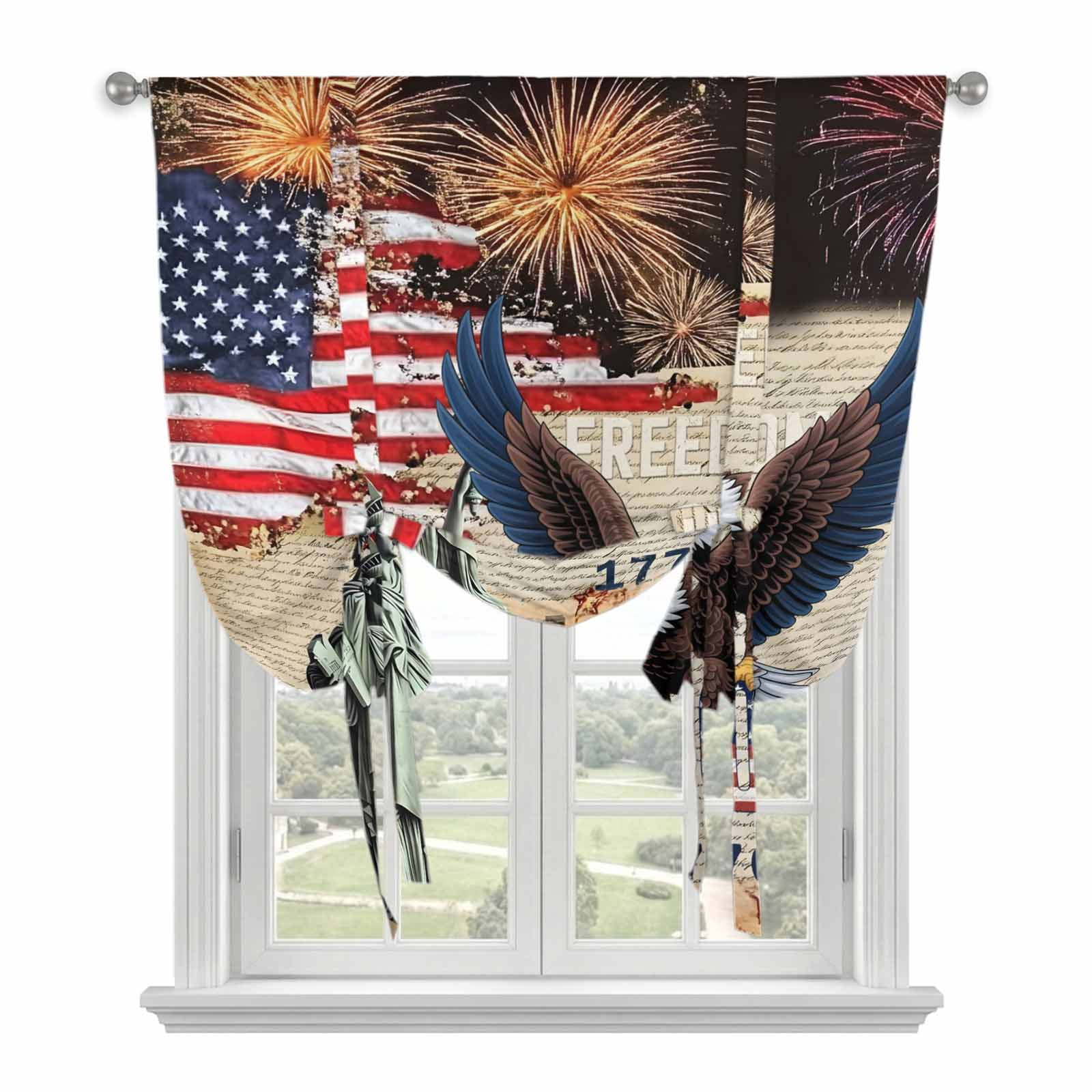Anniversary USA Flag Tie Up Curtains for Window, Thermal Insulated ...