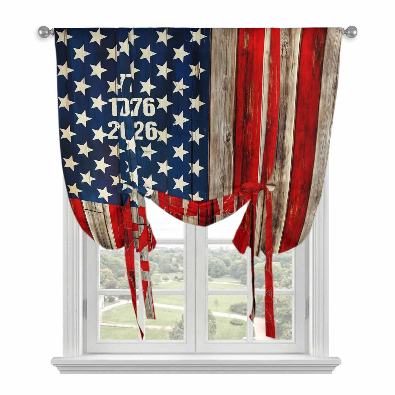 Anniversary USA Flag Tie Up Curtains for Window, Thermal Insulated ...
