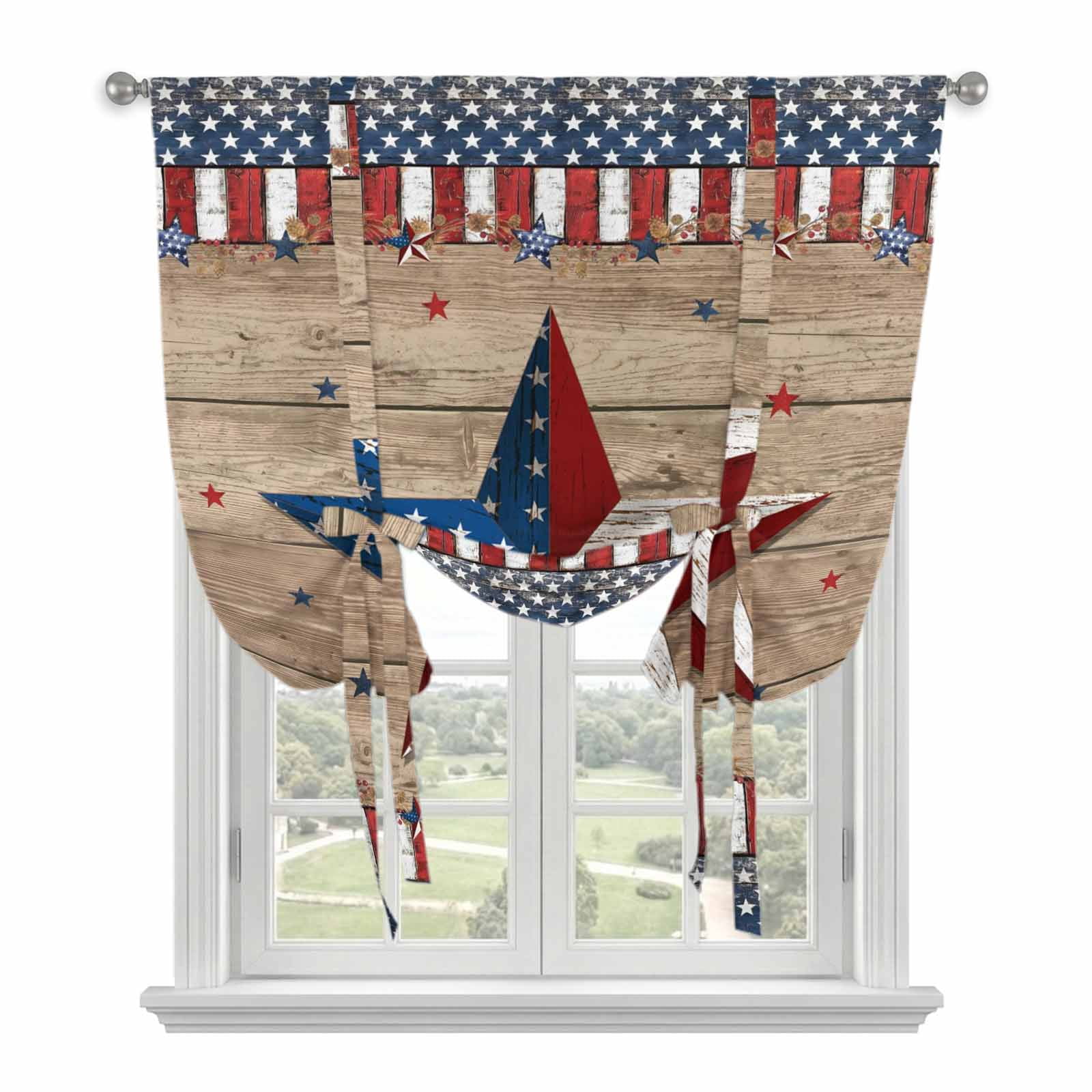 Anniversary USA Flag Tie Up Curtains for Window, Thermal Insulated ...