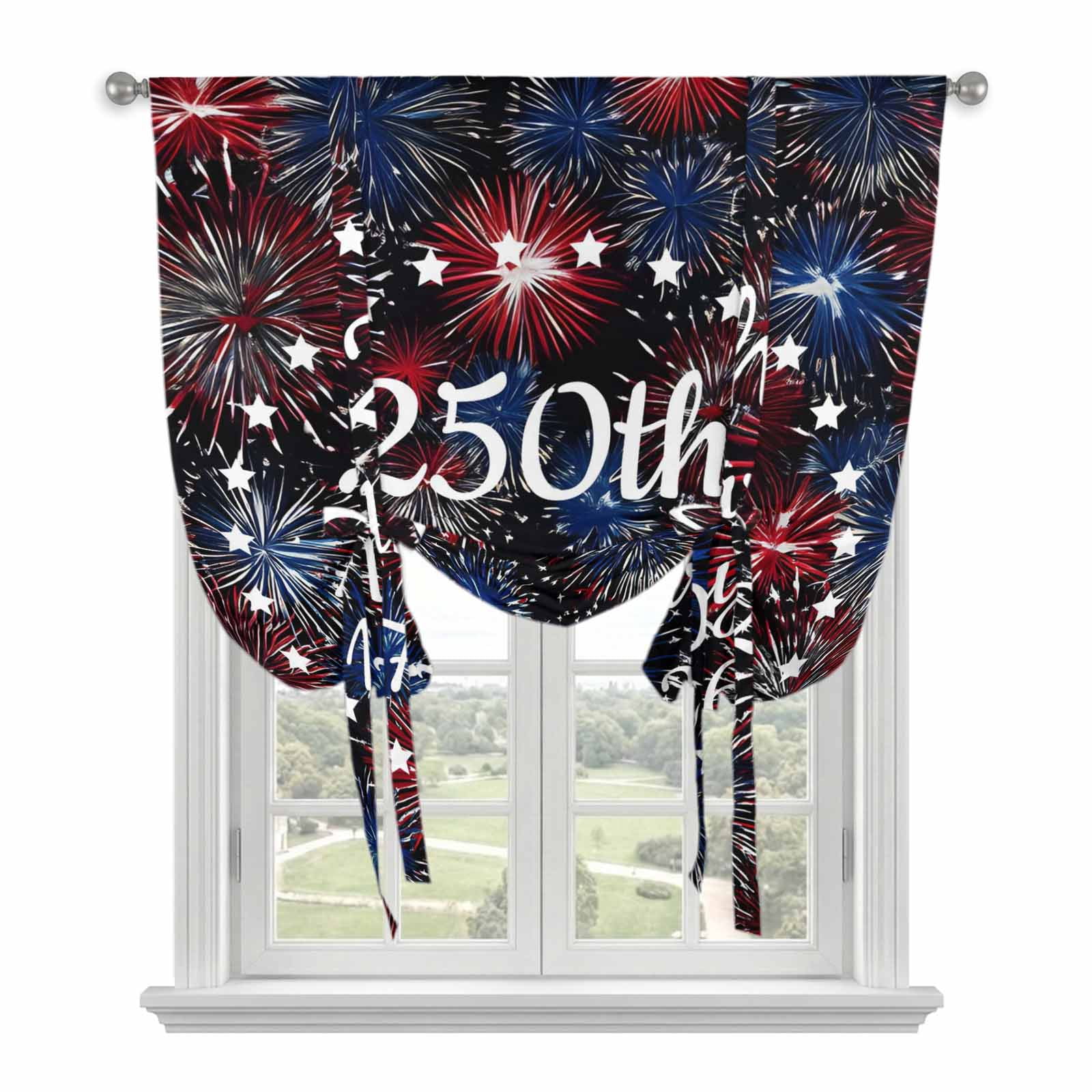 Anniversary USA Flag Tie Up Curtains for Window, Thermal Insulated ...
