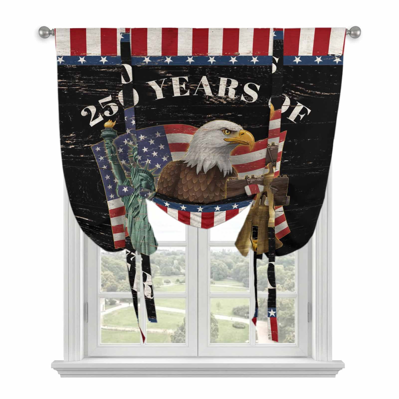 Anniversary USA Flag Tie Up Curtains for Window, Thermal Insulated ...