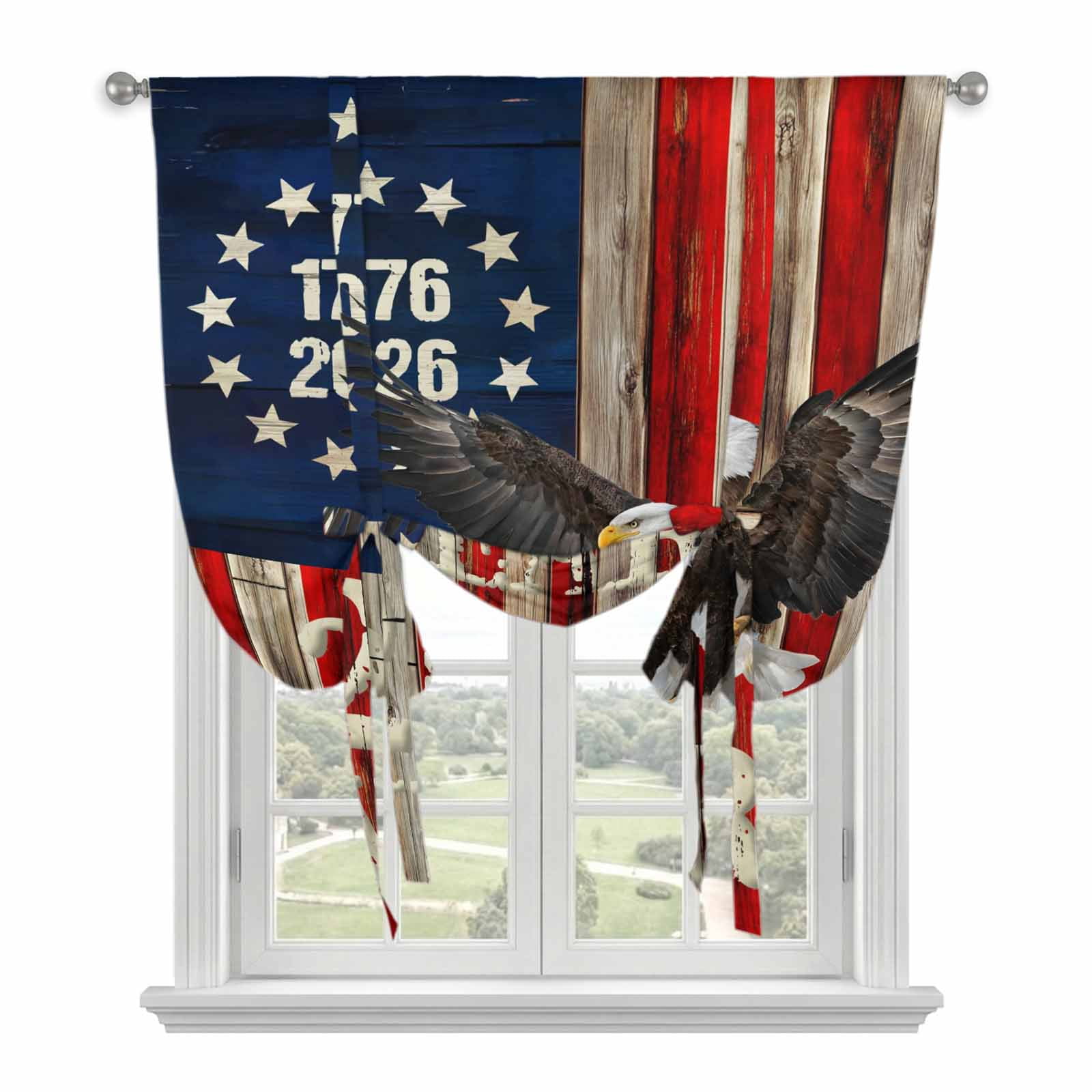 Anniversary USA Flag Tie Up Curtains for Window, Thermal Insulated ...