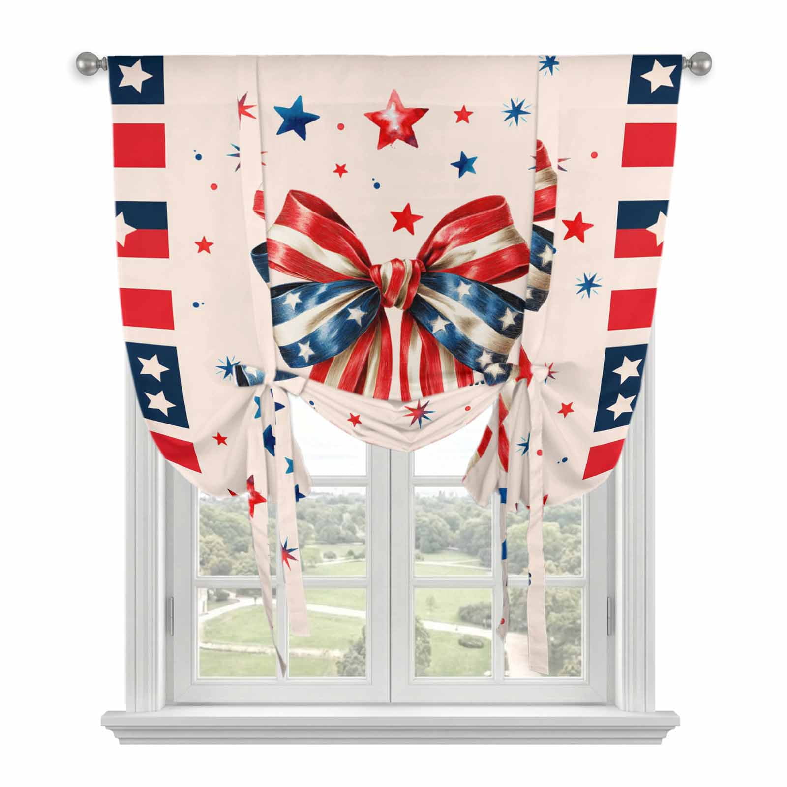 Anniversary USA Flag Tie Up Curtains for Window, Thermal Insulated ...