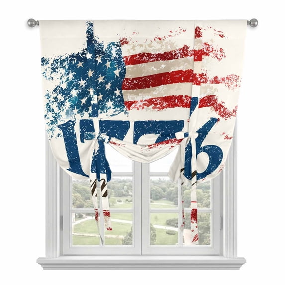 Anniversary USA Flag Tie Up Curtains for Window, Thermal Insulated ...