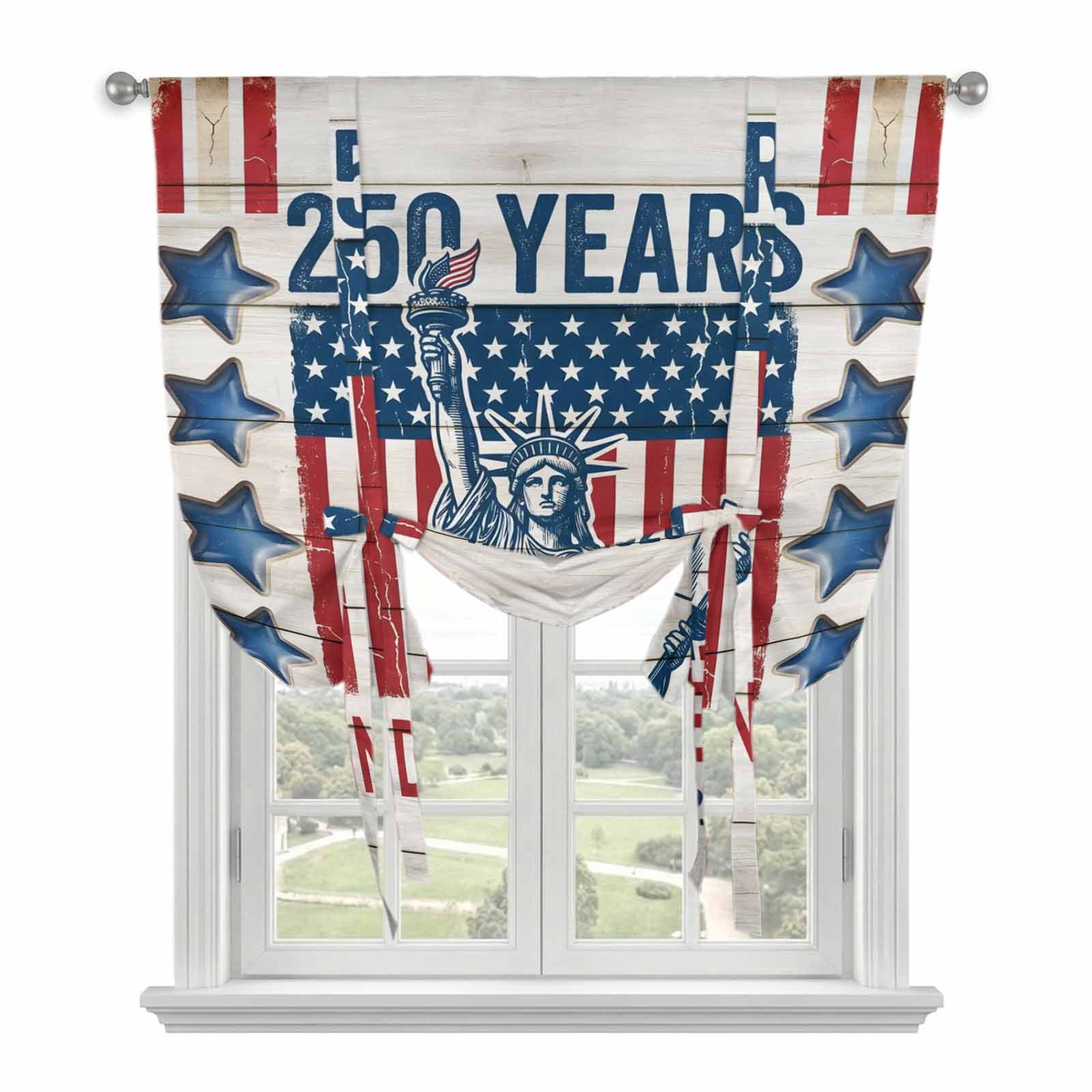 Anniversary USA Flag Tie Up Curtains for Window, Thermal Insulated ...
