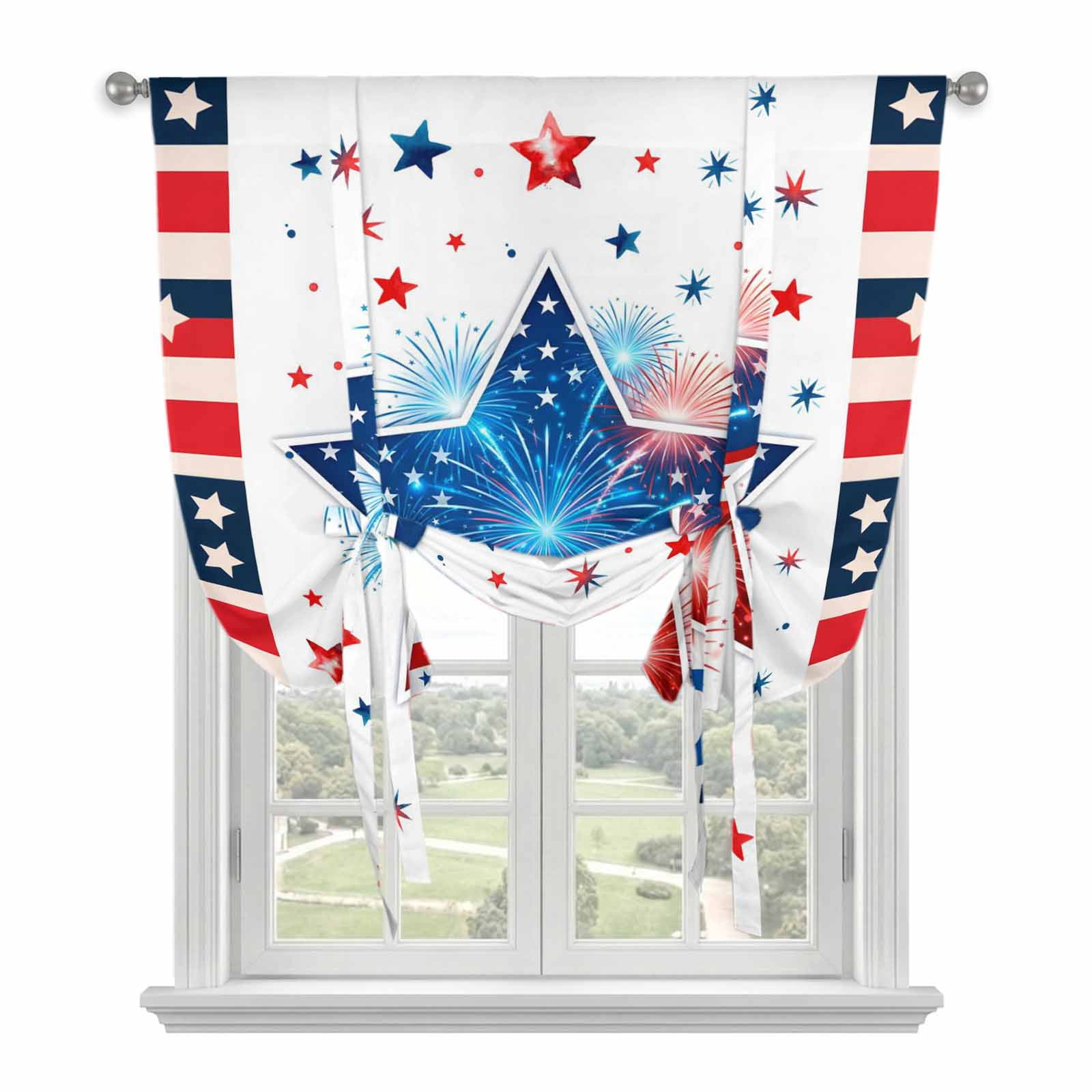 Anniversary USA Flag Tie Up Curtains for Window, Thermal Insulated ...