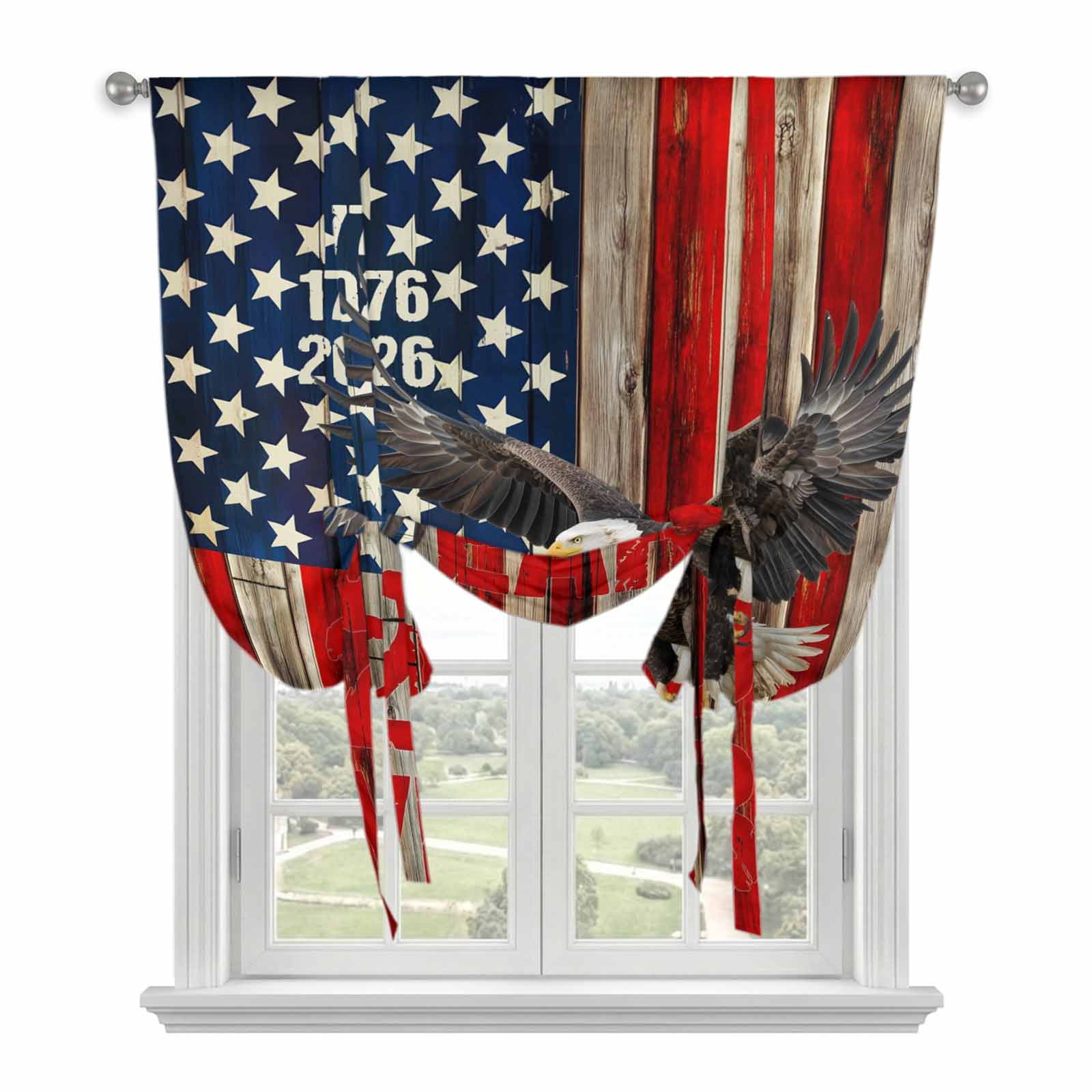 Anniversary USA Flag Tie Up Curtains for Window, Thermal Insulated ...