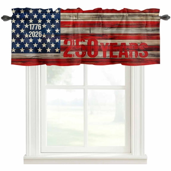 Anniversary USA Flag Valances for Windows Farmhouse Kitchen Curtains ...