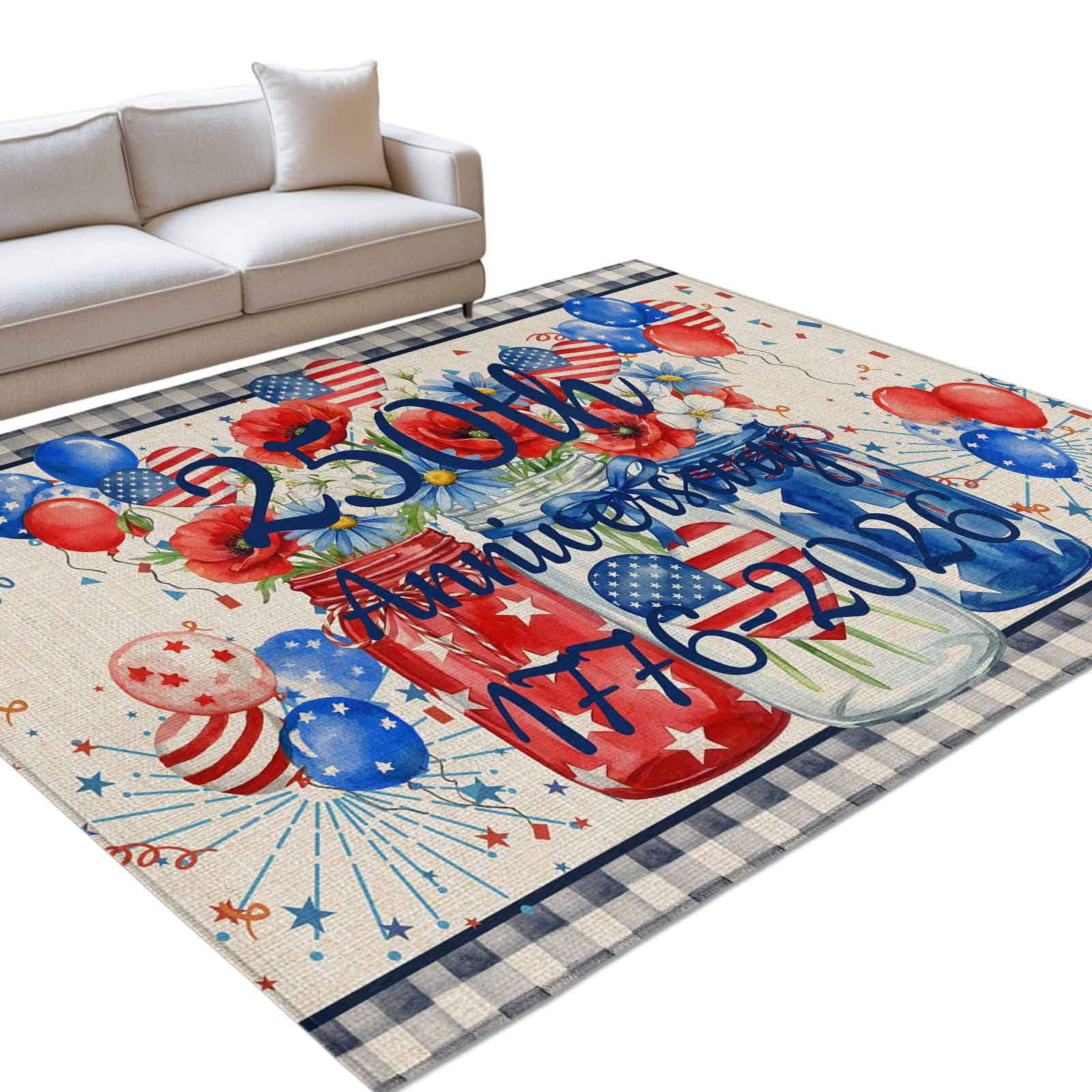 Anniversary USA Flag Washable Rug 5x8 Area Rug for Living Room Bedroom ...