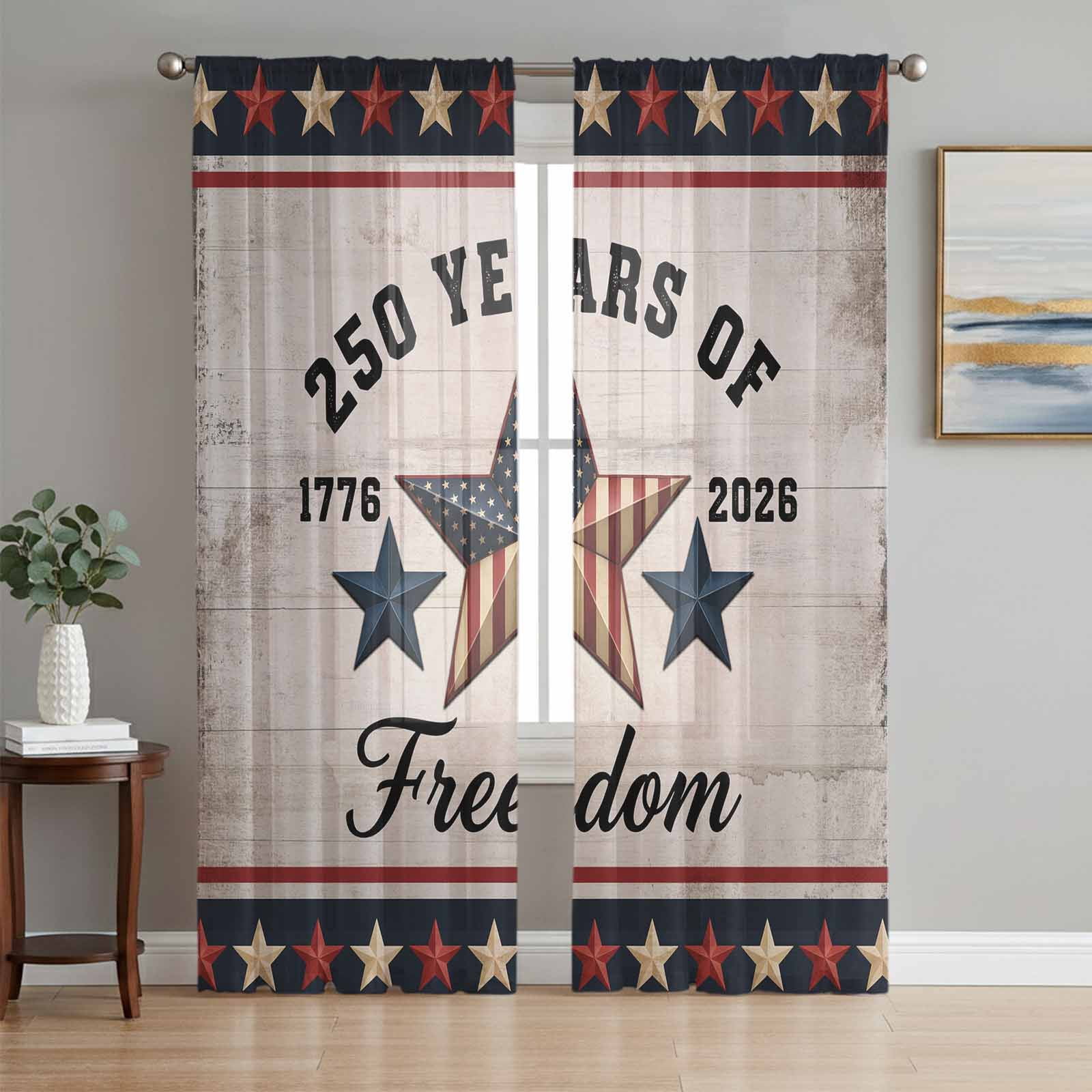 Anniversary USA Sheer Curtains for Living Room Bedroom Independence Day ...