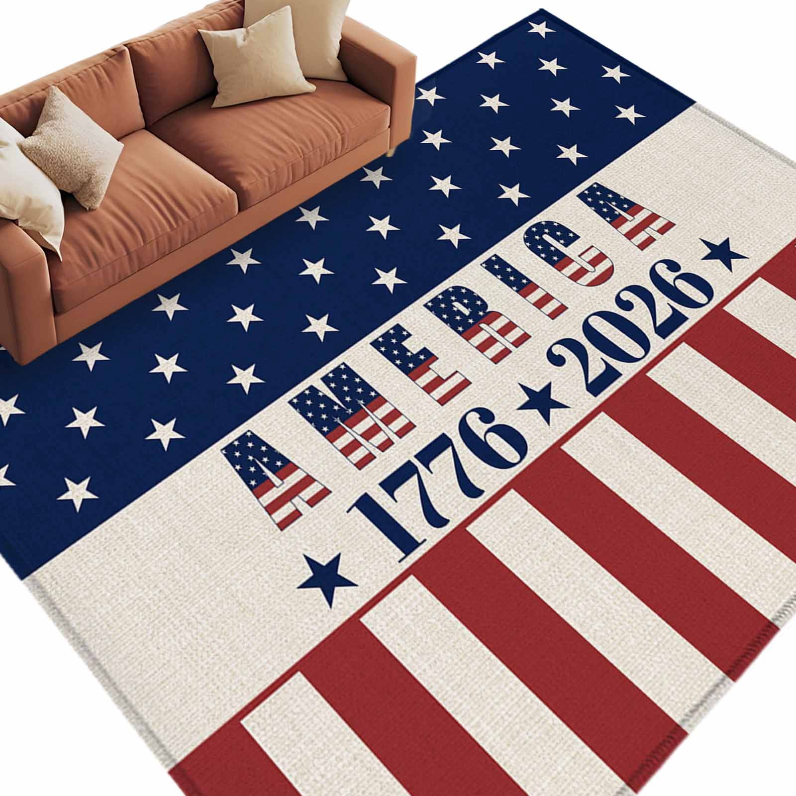 Anniversary Washable Living Room Rugs 5'x7', USA Flag Red Striped Blue ...