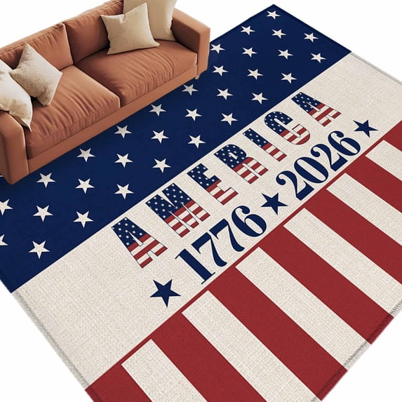 Anniversary Washable Living Room Rugs 5'x7', USA Flag Red Striped Blue ...