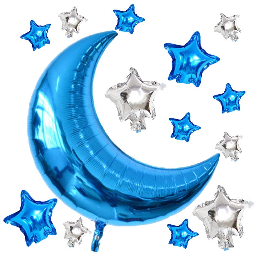 AnnoDeel 12 pcs Moon DC20 Star Mylar Balloons, 36inch Big Blue Moon ...
