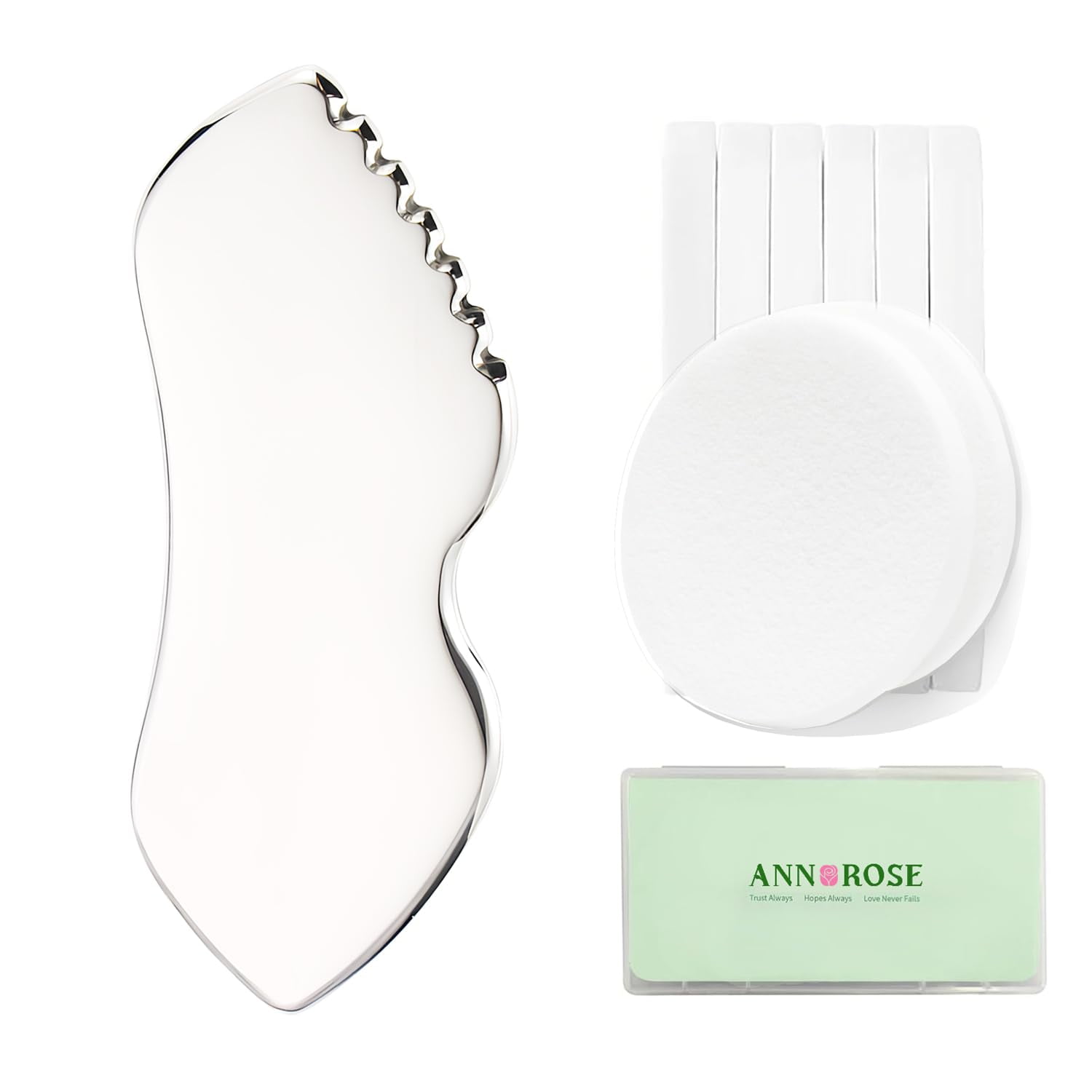 Annrose Facial Sponge with SSF20 Stainless Steel Gua Sha Tool - 2-in-1 ...