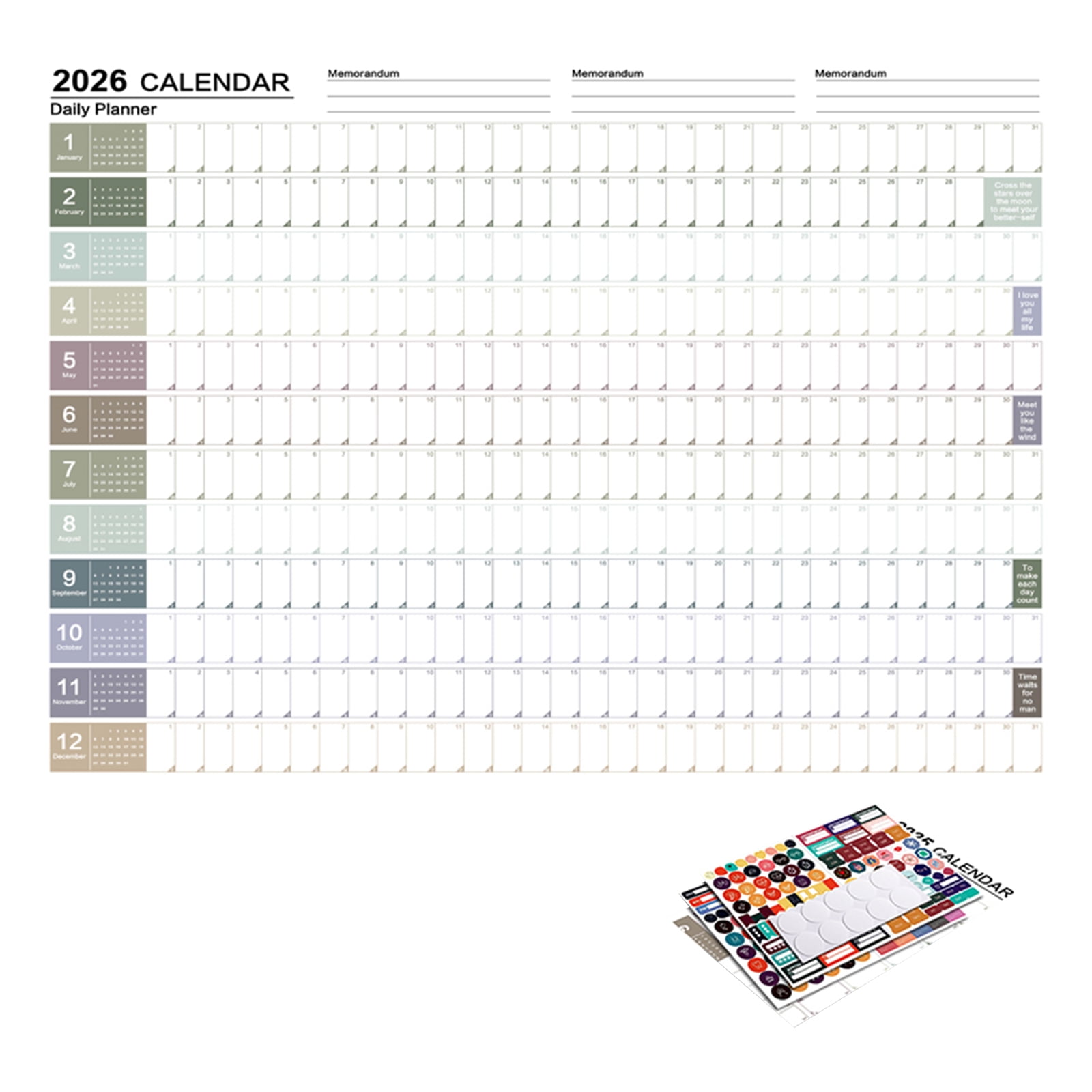 Annual Full Year 2026 Wall Calendar, 29.2x20" Dry-Erase, 10 Foam ...