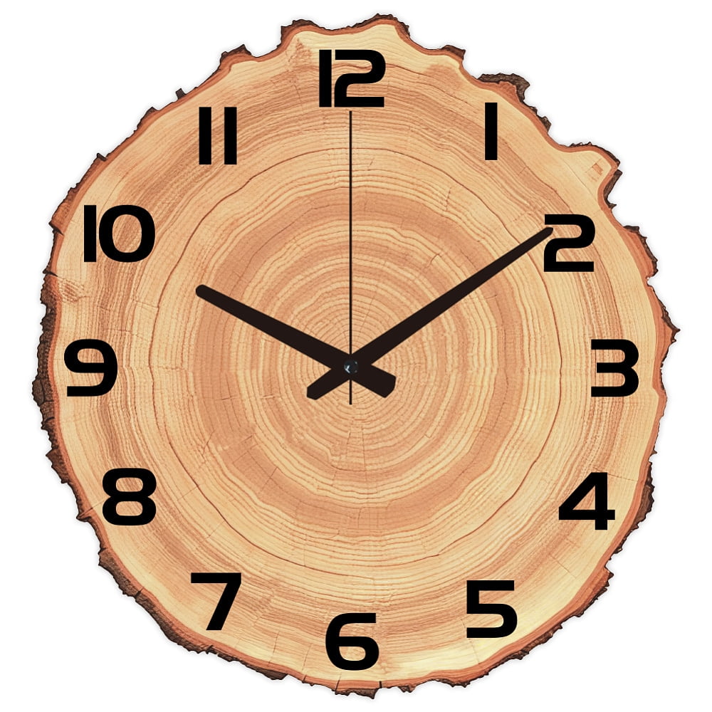 Annual Rings Pattern Wall Clock 13.7 Inch Wood Grain Non-Ticking ...