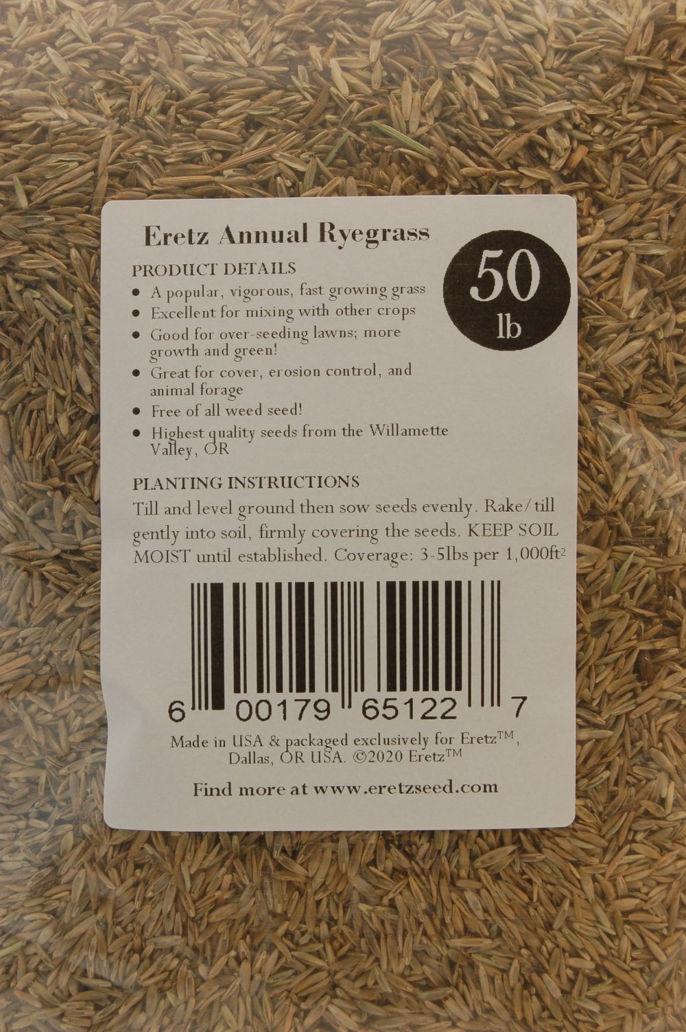 Annual RyeGrass Seed by Eretz (50lb) - CHOOSE SIZE! Willamette Valley ...