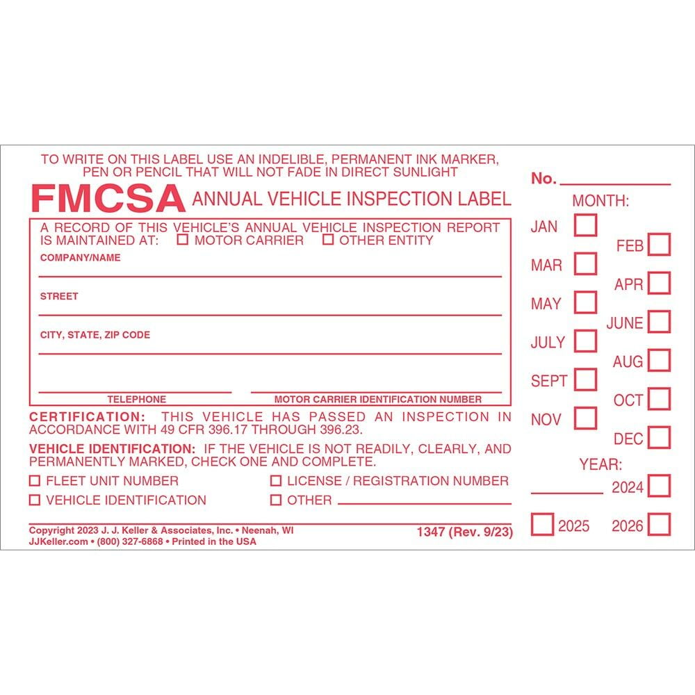 Annual Vehicle Inspection Label with Punch Boxes 20-pk. - Vinyl ...