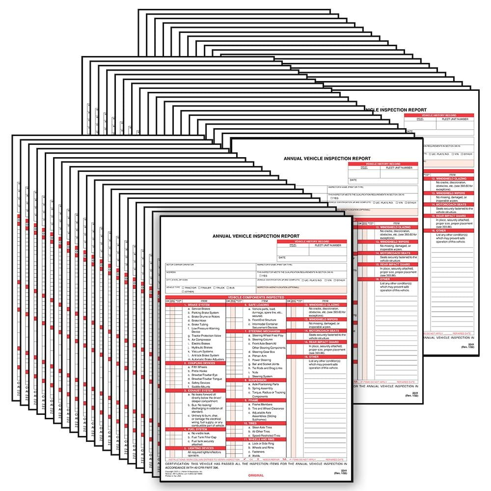 DOT Compliant Annual Vehicle Inspection Report, 100-Pack, Snap-Out ...