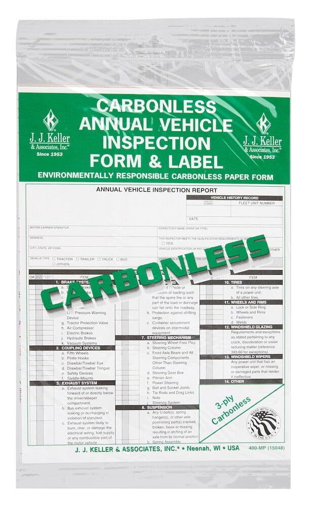 Annual Vehicle Inspection Report Form 10-Pack, DOT Compliant Carbonless ...