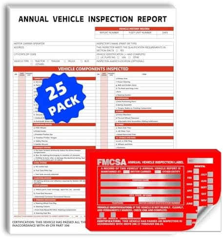 Annual Vehicle Inspection Report Form and Stickers,25Pack 3-Layer ...