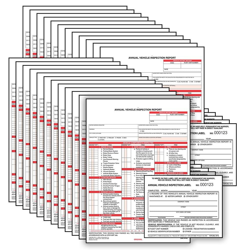 Annual Vehicle Inspection Report (Shrinkwrapped Snap-Out Format, 3-Ply ...